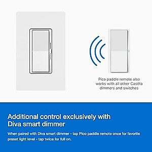 Lutron Paddle Pico Remote for Caseta Smart Dimmers/Switches, On/Off Control, for Table Top or Wallmount Use, PJ2-P2B-GWH, White