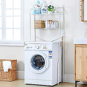 Hokcus Multi-Functional Shelf Washer Storage Frames for Over Toilet,Shelf 2-Layer Over Washinghine Storage Rack,Utility Metal Bathroom Shelf,Adjustable Foot Pad - 2 Layers with 3 H