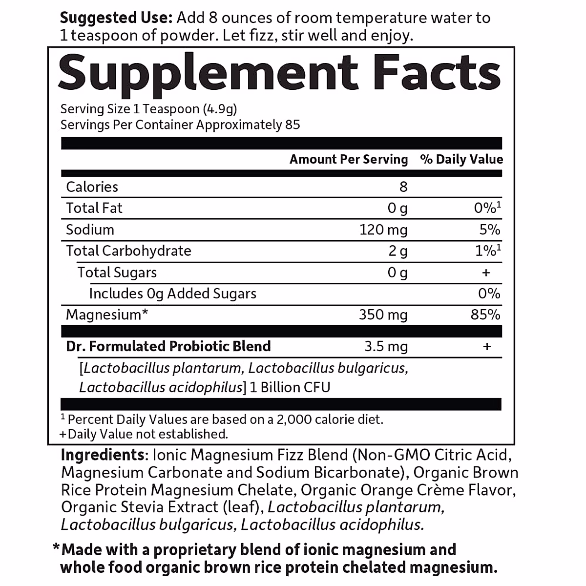 Garden of Life Dr. Formulated Whole Food Magnesium 419.5g Powder - Orange, Chelated, Non-GMO, Vegan, Kosher, Gluten & Sugar Free Supplement with Probiotics - Best for Anti-Stress, Calm & Regularity