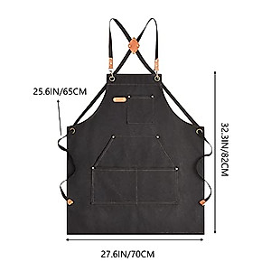 Aoomzoon Canvas Aprons for Men Chef Apron, Work Apron with Large Pockets - Durable 16oz Heavy Duty Cross Back, BBQ, Cooking (Black②, 1 Pack)