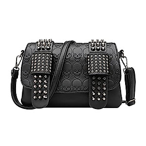 YAQUNICER Skull Purse Punk Rivet Shoulder Crossbody Bags for Women Chain Underarm Bag Handbag-Black