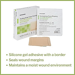 McKesson Hydrocellular Foam Dressings, Sterile, Silicone Adhesive with Border, Dimension 6 in x 6 in, Pad 4 in x 4 in, 10 Count, 1 Pack