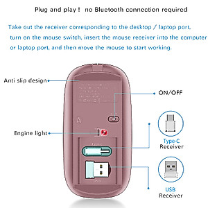 Wireless Mouse for MacBook Pro MacBook Air Mac iMac Desktop Computer Chromebook Win7/8/10 PC HP Dell Laptop (Rose Gold)
