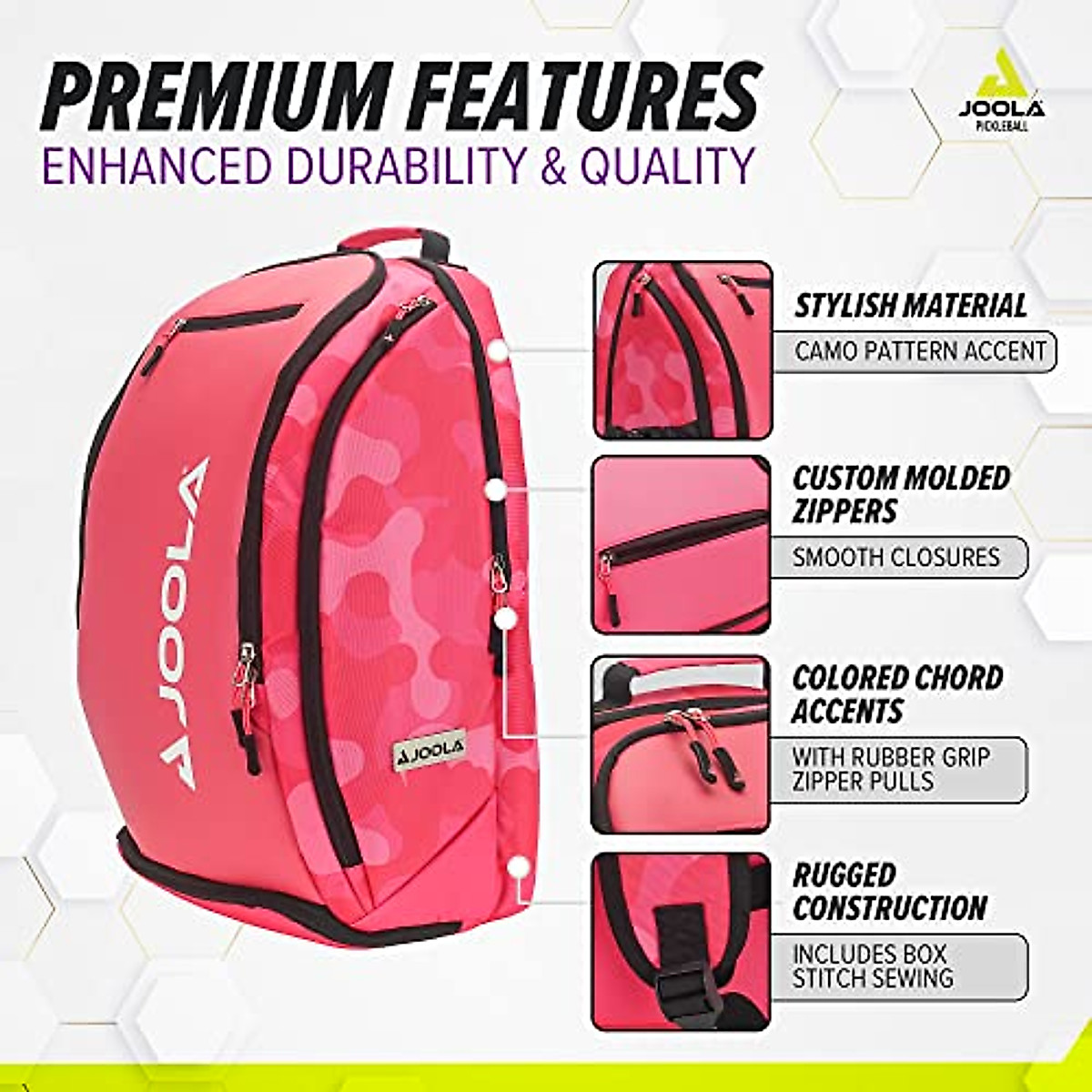 JOOLA Pickleball Bag - Vision II Deluxe Pickleball Backpack - Large Paddle Bag fits 4 Pickleball Paddles & Gear - Fence Hook, Extra Pockets, Ventilated Shoe Storage - Pink