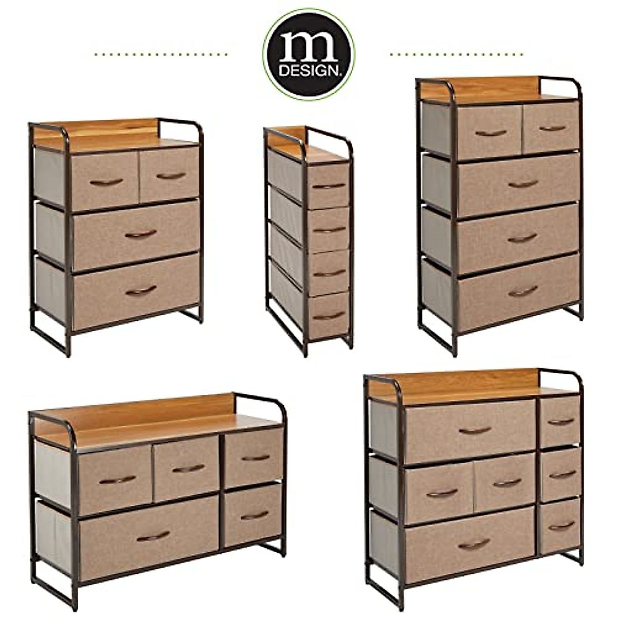 mDesign 30.9" High Steel Frame/Wood Top Storage Dresser Furniture Unit with 4 Removable Fabric Drawers - Bureau Organizer for Bedroom, Living Room, or Closet - Coffee/Espresso Brown