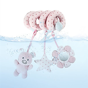 Ymeibe Baby Car Seat Toys, Infant Activity Spiral Plush Toys Hanging Stroller Toys for Baby Girl and Boy with Musical Sheep Rattles with Distorting Mirror (Pink Pig)