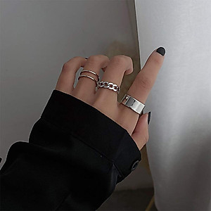 Chmier Gothic Knuckle Ring Set 3 Pcs Half Open Finger Ring Silver Punk Stackable Rings for Women or Men