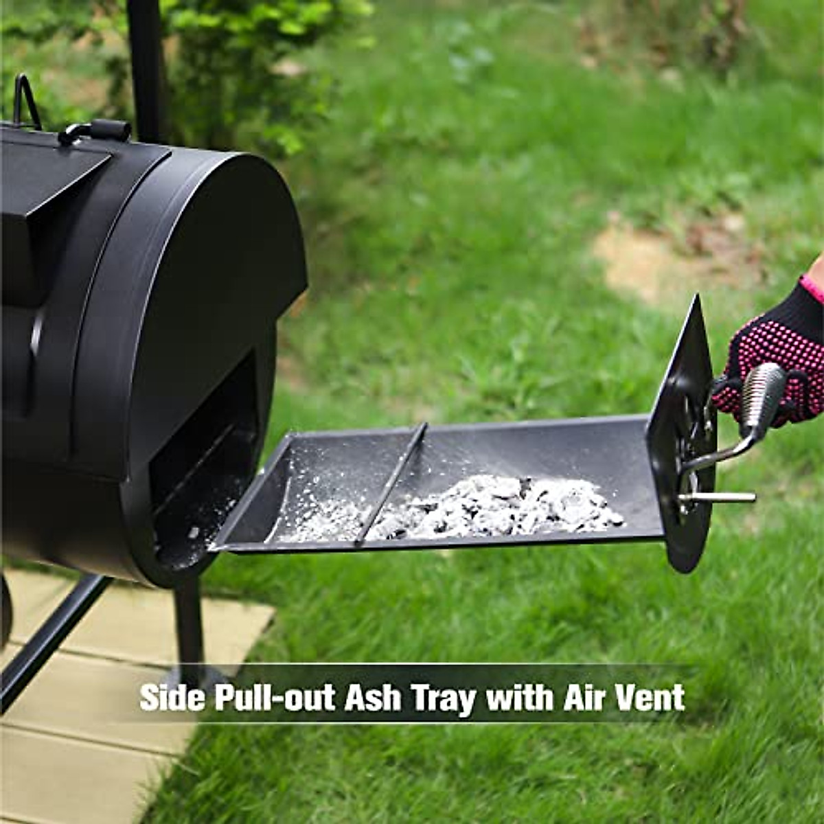 MFSTUDIO Heavy Duty X-Large Charcoal Grill Offset Smoker, 942 sq.in. Cooking Area, For Outdoor Camping Family & Friends Gathering, Black