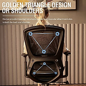 ELABEST Mesh Office Chair,Ergonomic Computer Desk Chair,Sturdy Task Chair- Adjustable Lumbar Support & Armrests,Tilt Function,Comfort Wide Seat,Swivel Home Office Chair (Black)