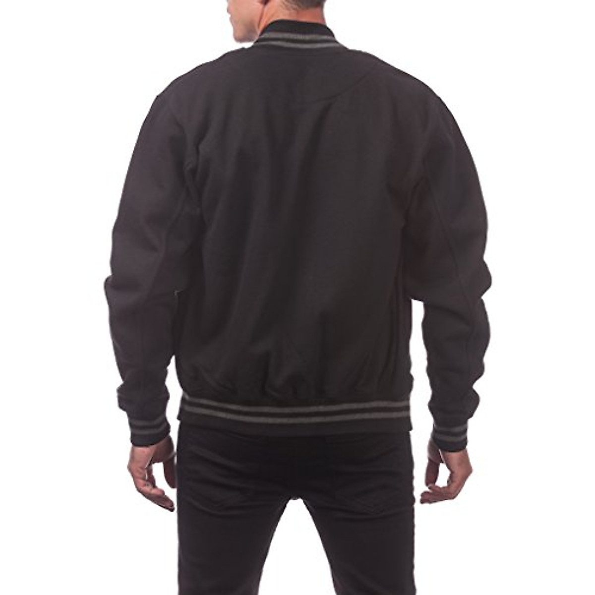 Pro Club Men's Varsity Fleece Baseball Jacket, Black/Black, 5X-Large