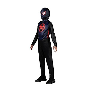 Marvel Miles Morales Official Youth Halloween Costume - Printed Jumpsuit with Fabric Mask (M) Black