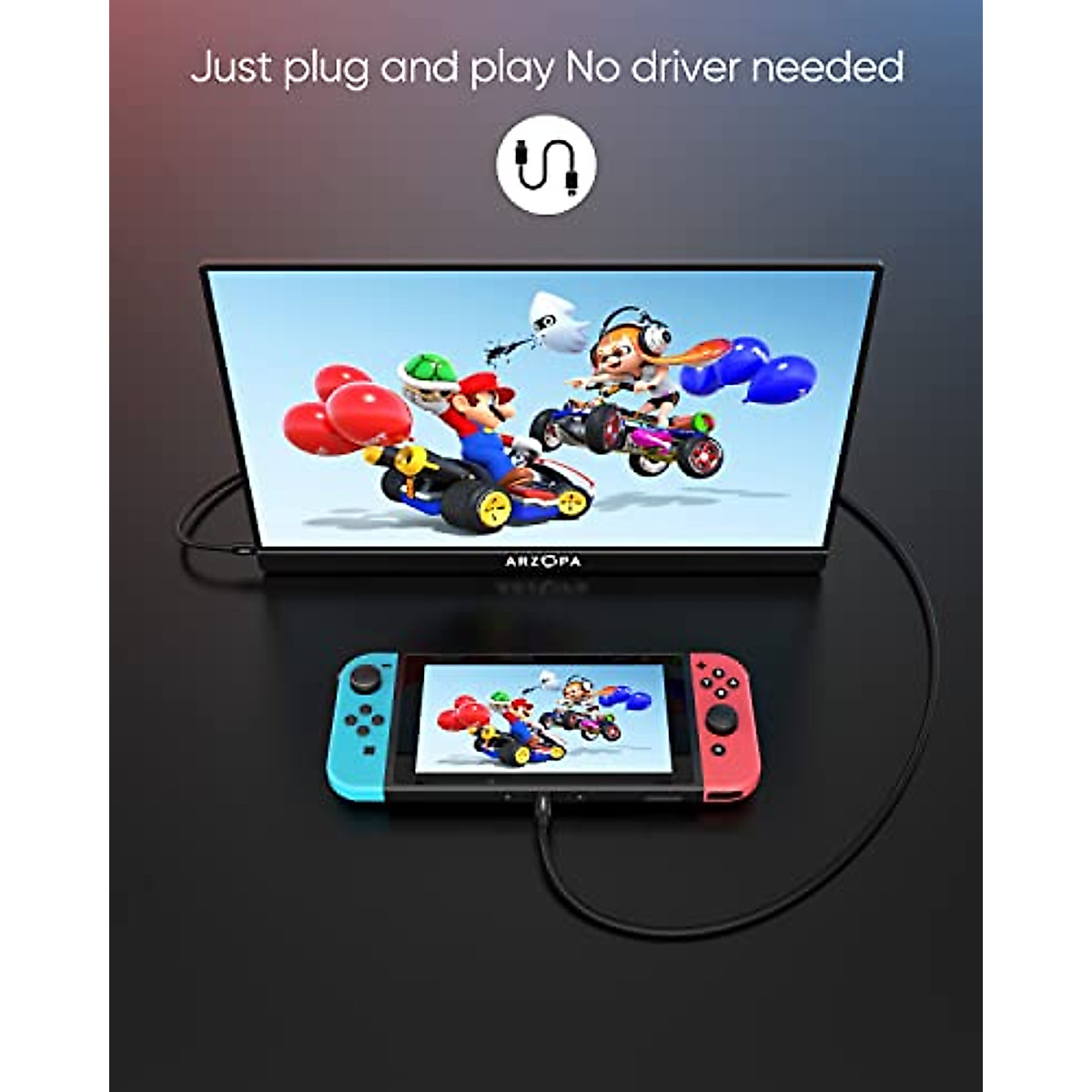 ARZOPA 15.6'' 144Hz Portable Gaming Monitor, 100% sRGB 1080P FHD Portable Monitor with HDR, Ultra Slim, Eye Care, External Second Screen for Laptop, PC, PS5, Mac, Xbox, Switch-G1 Game