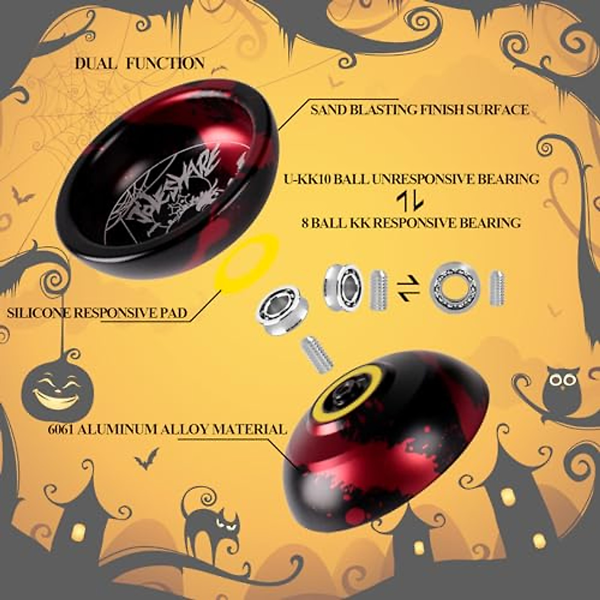 JOLESHARE Professional Unresponsive Yoyo X5 for Pros and Responsive Yoyos for Kids Beginners - Replaceable Unresponsive Bearings, Gloves, Removal Bearing Tool and 5 Cords Included (red Black)