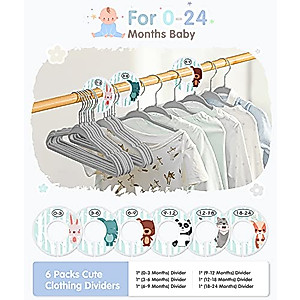 Kids Velvet Hangers, VIS'V 11 Inch Gray Non-Slip Baby Clothes Hangers with 6 Pcs Cute Clothing Dividers for Infant Toddler Boys & Girls Closet Organizer - 30 Pack