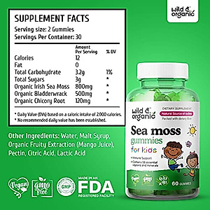 Wild & Organic Sea Moss Gummies Bundle - Superfood Wildcrafted Seamoss Gummy Vitamins for Kids & Adult - Thyroid Health, Digestive & Immune Support Supplements w/ Raw Irish Moss Bladderwrack - 2 Pack