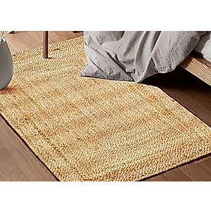JOVIAL INTERNATIONAL Hand Woven Jute Braided Rug, 2'x3' - Natural, Reversible Farmhouse Accent Rugs for Living Room, Kitchen, Bedroom - 24x36 Inches (Rectangle 2'x3')