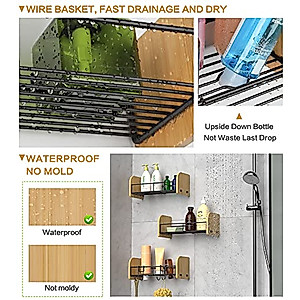 Lomivra 3 Pack Shower Caddy,Bamboo Shower Caddy Bathroom Organizer Shelf,Shower Organizer Rack with 3 Hooks,No Drilling & Rustproof Adhesive Hanging Shower Storage Basket for Inside Shower Bathroom