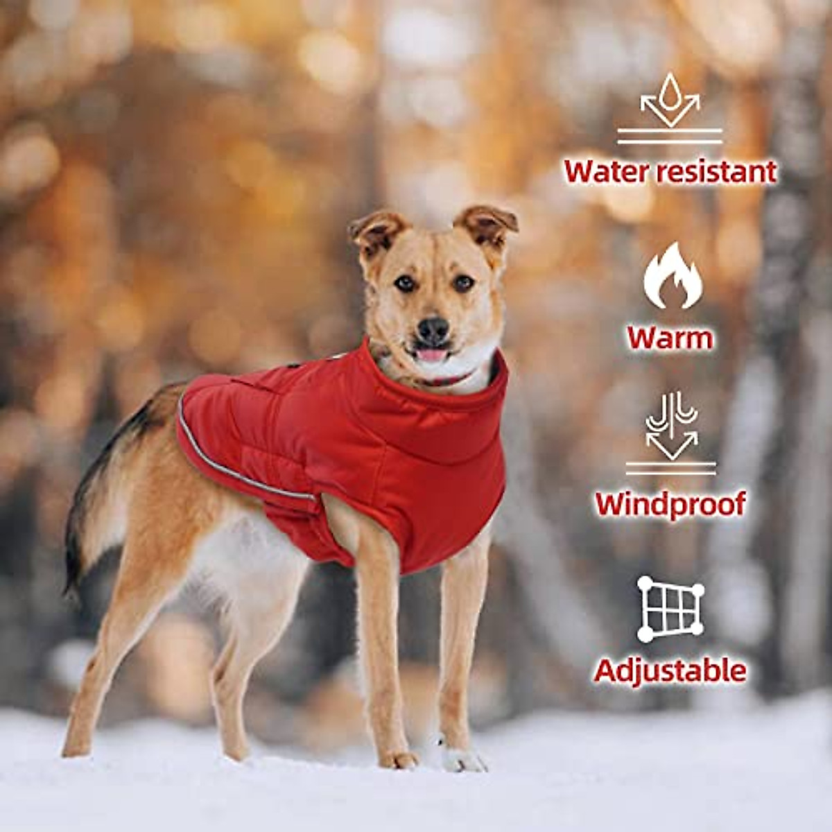 Yagamii Dog Winter Coat Waterproof Dog Jacket Cold Weather Warm Clothes Cozy Fleece Lining, Pet Apparel Sweater for Small Medium Large Dogs Dog Reflective Vest Puppy Clothes with Leash Hole(XS-XXL)