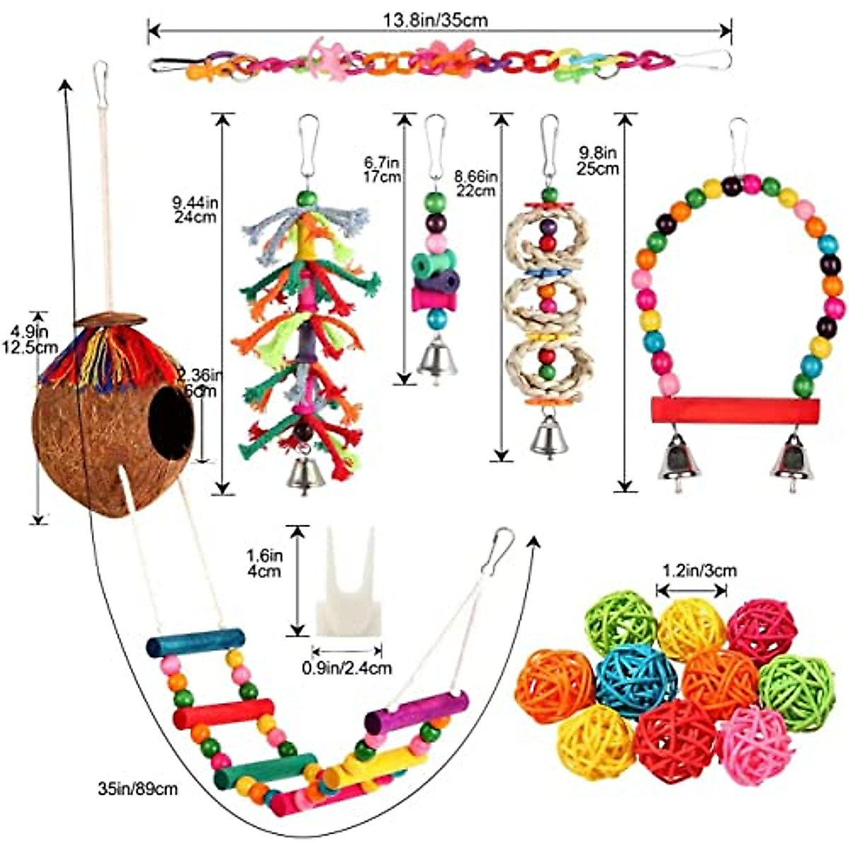 Bird Toys 17 Pcs Bird Parakeet Swing Chewing Hanging Toys Climbing Ladder Coconut Bird Cage Toys Suitable for Cockatiels,Conures,Finches,Budgie,Love Birds