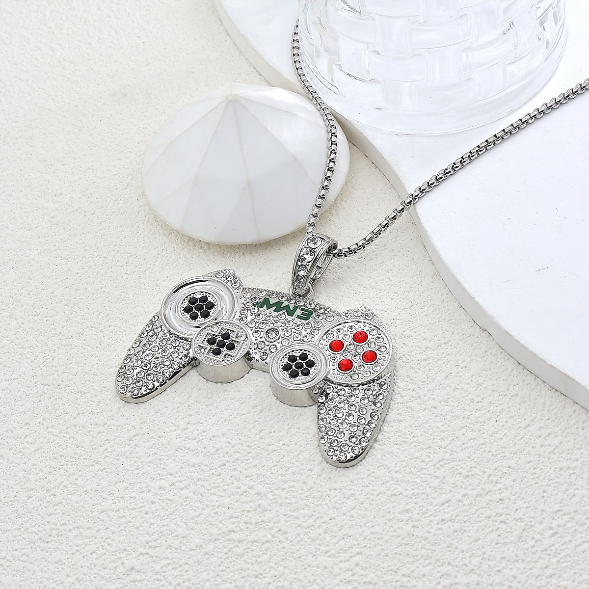 Rrdaily To My Son/Grandson Necklace Colorful Crystal Game Controller Necklaces Punk Hip Hop Friendship Necklace Game Console Necklace for Son/Grandson Best Friends (Silver)