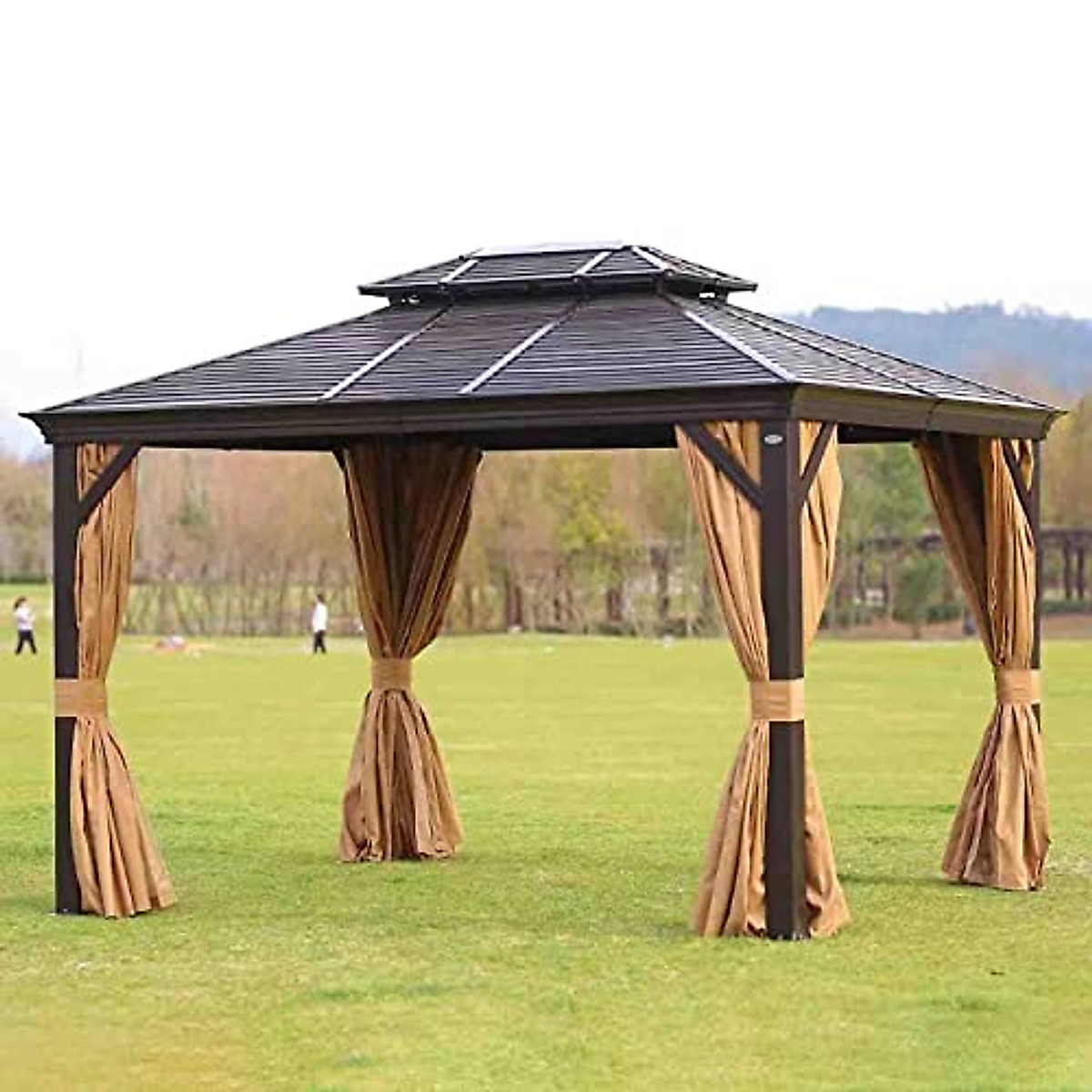 Outdoor Hardtop Galvanized 10X 10ft Steel Double Roof Permanent Gazebo Canopy Aluminum Frame Patio Gazebo with Curtains and Netting