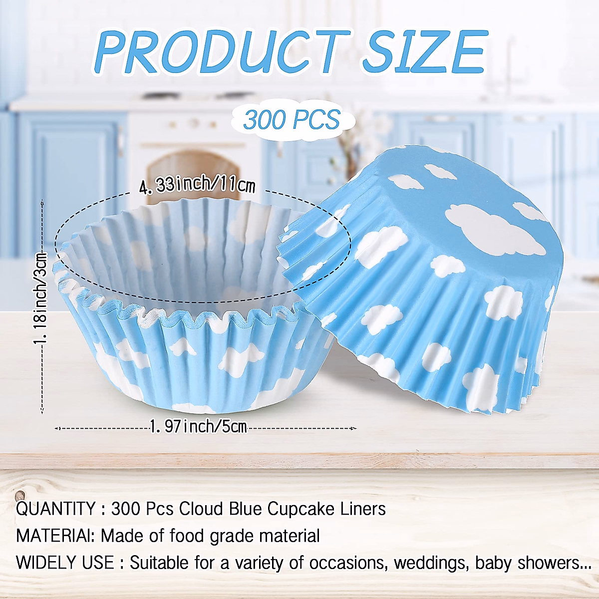300 count Cloud Blue Cupcake Liners White Light Blue Cupcake Wrappers Paper Blue Muffin Cups Birthday Theme Party Baking Cups Baby Shower Decor Could Baking Wrapping and Packaging for Party Supplies