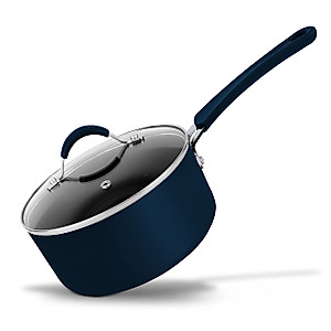 NutriChefKitchen Sauce Pot with Lid - Non-Stick High-Qualified Kitchen Cookware with See-Through Tempered Glass Lids, 1.5 Quart (Works with Models: NCCW14SBLU & NCCW20SBLU Blue
