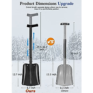 Pawsdot Snow Shovel, 36.2" Retractable Large Capacity Snow Shovel 3 Piece Aluminum Lightweight Portable Metal Snow Shovel for Car Driveway Trunk Camping Garden Beach Snow Removal, Black