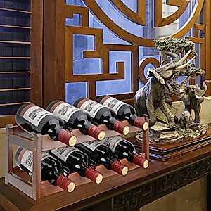 Bamboo Wine Rack, 2-Tier 8-Bottle Freestanding Display Wine Organizer Storage Shelf Table Top Countertop tle Cabinet Wine Holder for Kitchen Dining Living Room Bar Pantry Wine Cellar Basement