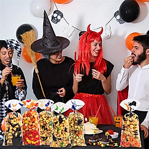 Lodeihoo Halloween Candy Bags Treats Bags, 100 PCS Halloween Plastic Clear Candy Bags 6 Styles with 100 PCS Twists for Snacks Candy Cookies Packing Halloween Party Favors