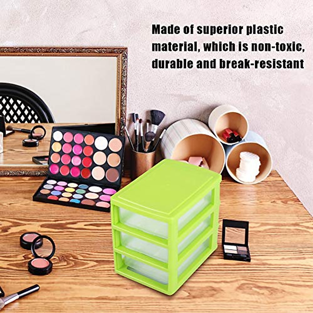 TOPINCN Plastic 3 Drawer Jewelry Box, Compact Storage Organization Drawers Set for Cosmetics, Dental Supplies, Hair Care, Bathroom, Office, Dorm, Desk, Countertop(3 Layers of Green)