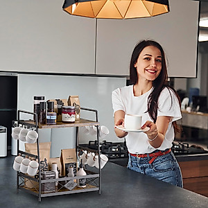 LOTEYIKE 2 Tier Coffee Cup Holder for Countertop, Coffee Mug Organizer with 12 Hook, Coffee Mug Holder, Metal Coffee Mug Shelf for Coffee Bar Kitchen, Black