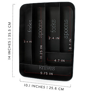 AuldHome Farmhouse Enamelware Silverware Organizer (Black), Divided Cutlery Utensil Drawer Organizer