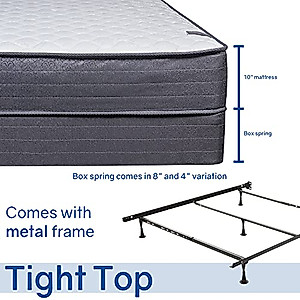 Greaton, 10-Inch Medium Plush Tight top Innerspring Mattress & 8" Wood Box Spring Set with Frame, Full XL