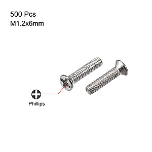 uxcell M1.2 x 6mm Phillips Screw Fastener Silver Tone for Laptop PC TV Fan Switch 500pcs
