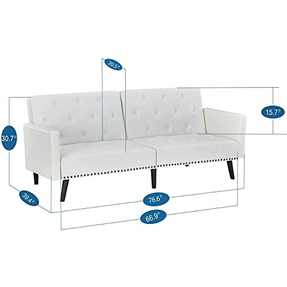 Naomi Home Black Futon Sofa Bed, Faux Leather Futon Couch with Armrest, Black Sofa Bed Couch with Metal Legs, Pull Out Sofa Bed, Reclining Small Couch Bed, Folding Small Couch for Living Room