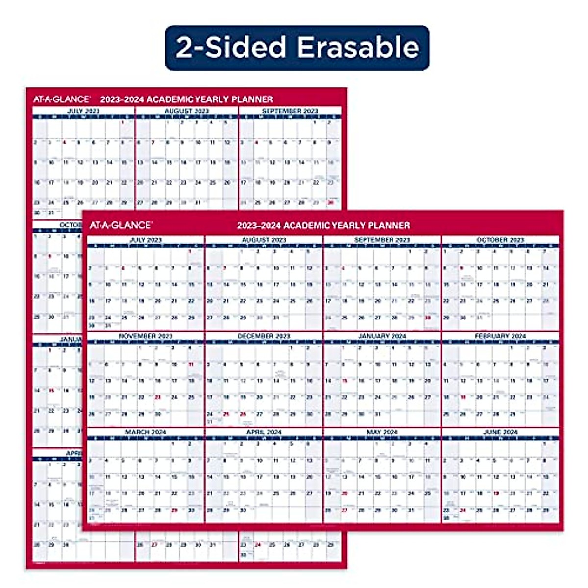 AT-A-GLANCE 2023-2024 Erasable Calendar, Wall Calendar, 32" x 48", XLarge, Academic, Dry Erase, Reversible, Vertical/Horizontal (PM36AP28)