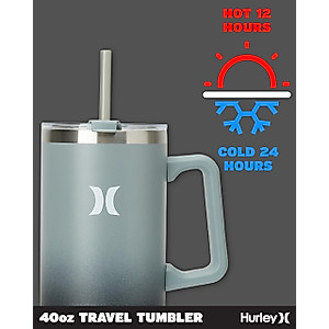 Hurley Tumbler Thermos - 40oz Double Wall Vacuum Insulated Travel Mug with Handle - BPA Free Stainless Steel Water Bottle - Leak Proof Hot and Cold Coffee Car Cup, Size 40 Ounces, Gradient Black/Grey