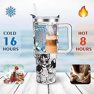 Mindunm 40 oz Cute Cat Tumbler with Handle and Straw Lid cat gifts for cat lovers for Women Double Insulated Cup Travel Coffee Mug
