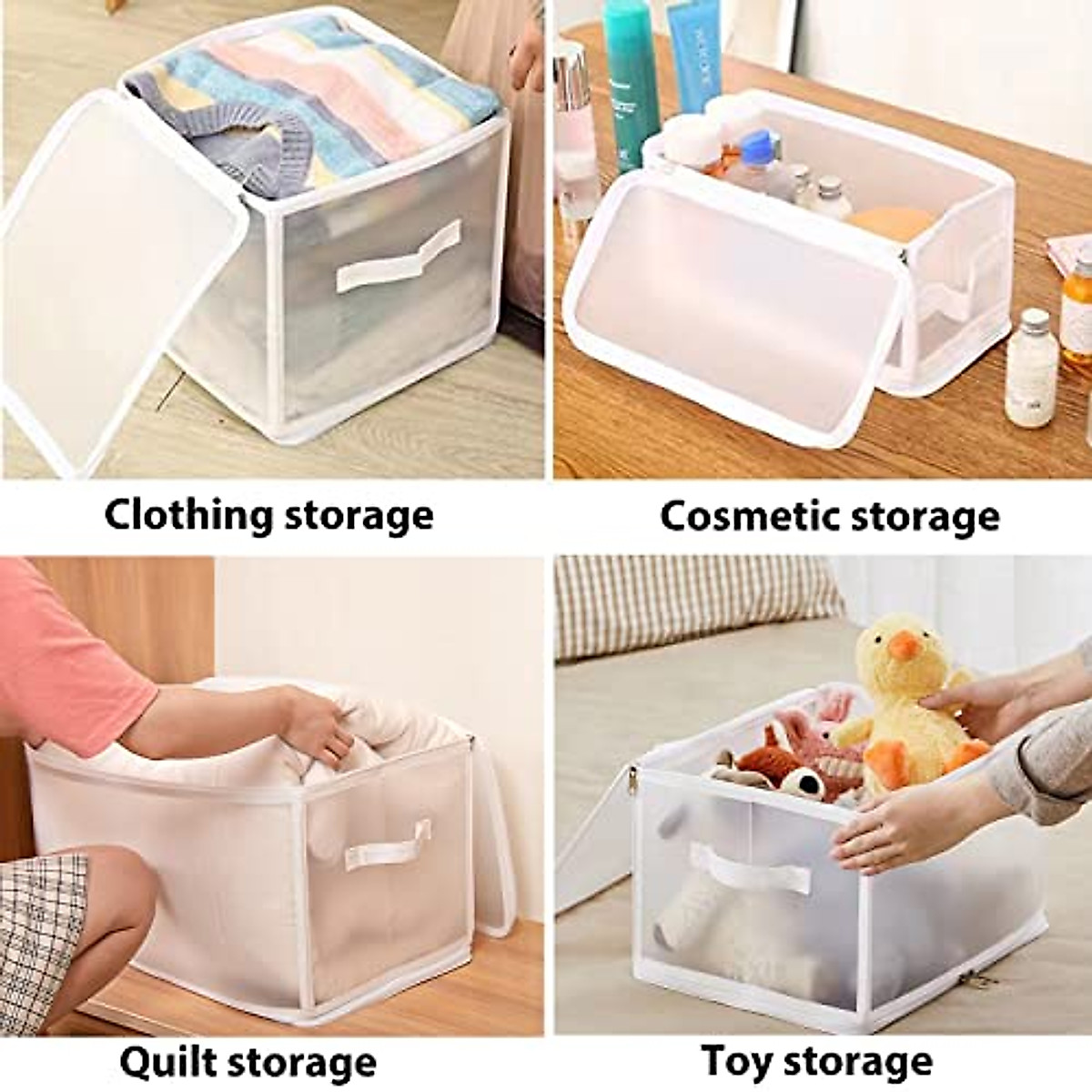 FAOMSEBS Under Bed Storage [Light & No Collapse] Foldable Plastic Storage Box, Healthy & Odorless Material With [Sturdy Handles] Moisture-Proof Bins For Pillow, Coats, Blankets 47L White Translucent
