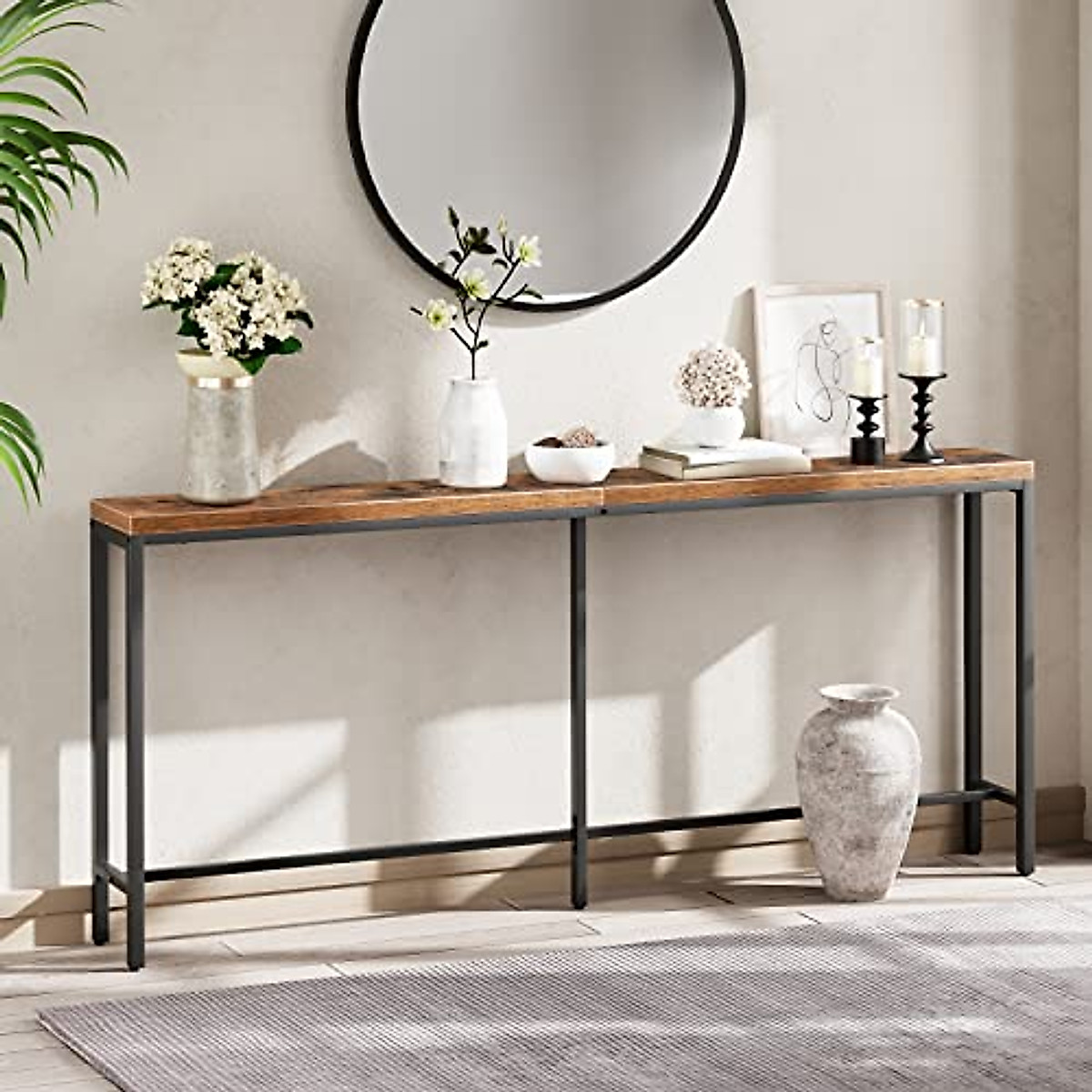 ALLOSWELL Console Sofa Table, 70.9" Narrow Entryway Table, Extra Long Console Table Behind Couch, 1.2" Thick Board, Skinny Hallway Table for Entrance, Living Room, Foyer, Rustic Brown CTHR2801