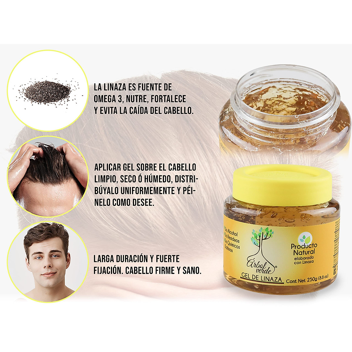 Linseed Hair Gel (8.8 oz) - Natural products- Fights Hair Loss - No alcohol, No sulfates, No Parabens, No Silicon