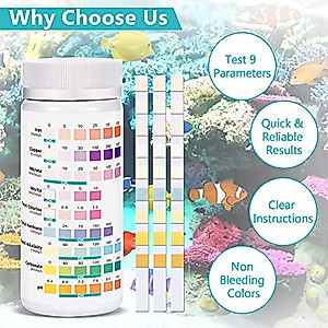 9 in 1 Aquarium Water Test Kit, 100 Strips Aquarium Test Strips Freshwater Saltwater Aquarium Test Kit Easy Accurate to Monitor Aquarium Fish Tank Water for Copper, pH, Nitrite,Nitrate and Mor