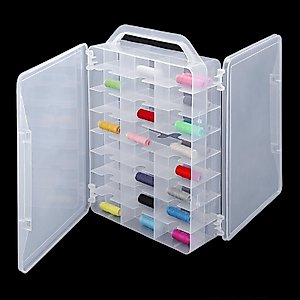 Udefineit Double Sided 46 Grids Sewing Organizer, Large Clear Plastic Container Sewing Spool Thread Storage Box, Portable Bobbins Organizer Case for Embroidery Floss, Craft Beads, Jewelry, Nail Polish
