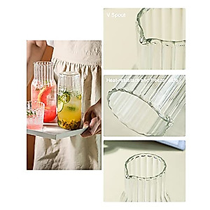 Bedside Carafe with Cup, 600ml Bedside Water Carafe Set Bottle Water Jug, Clear Glass Mouthwash Container Decanter, Ribbed Night Water Carafe with Glass Cup for Nightstand, Guest Bedroom, Bathroom