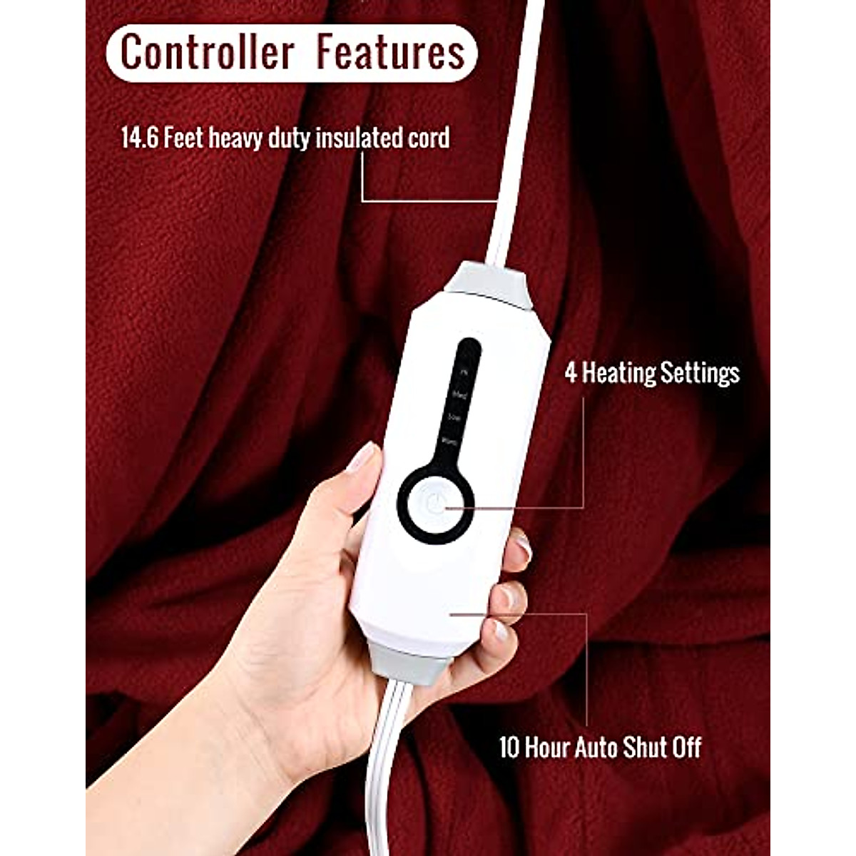 Heated Blanket, Electric Blanket Twin Size 62"x84" with 4 Heating Levels, Super Cozy Soft Polar Fleece Heated Throw, 10H Auto Shut Off & Overheat Protection, Machine Washable, Red