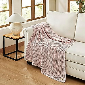 UGG 33816 Luna Cotton Throw Blanket Soft Washed Cotton Blankets Luxury Machine Washable Oversized Warm Accent Blanket for Home or Travel, 70 x 50-Inch, Quartz