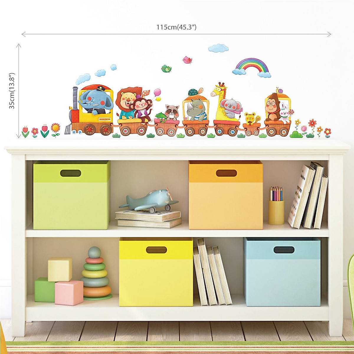 DECOWALL DS-8024 Animal Trains Kids Wall Stickers Wall Decals Peel and Stick Removable Wall Stickers for Kids Nursery Bedroom Living Room (Small) d?cor