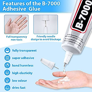 B-7000 Super Adhesive Glue, Industrial Strength B7000 Glues Paste for Rhinestones Crafts, Clothes Shoes, Fabric, Jewelry Making, Cell Phones, Tablet, Wood, Rubber, Leather (2x50 ml/2.1 oz)