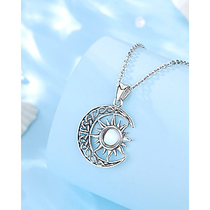 CELESTIA Moon Necklaces for Women Sterling Silver Sun and Moon Pendant Moonstone Jewelry Crescent Moon Gifts for Mother Daughter Sister Wife - 18 Inch Chain